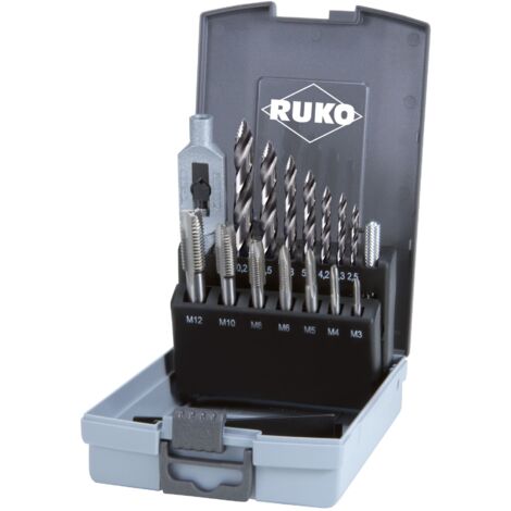 RUKO 259004RO KIT maschi a mano 15 parti M3 - M12 DIN 352, DIN 338 HSS ...
