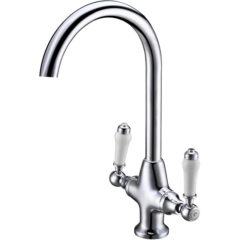 Traditional Style Kitchen Mixer Tap Florence Chrome & White Lever