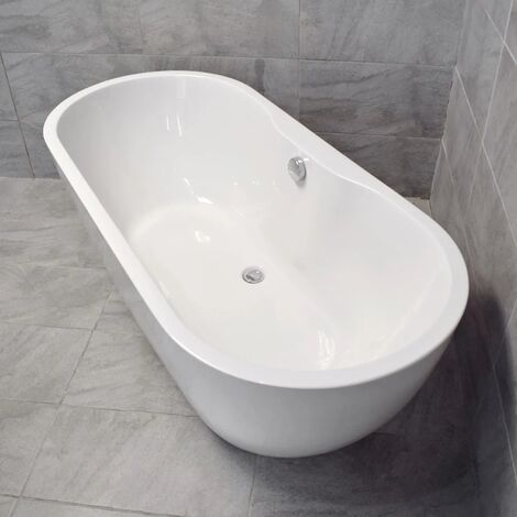 Flo Freestanding Bath 1555 x 745mm Modern Compact White Acrylic Bath