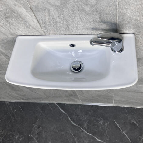 Coniston Wall Mounted Basin Cloakroom Sink 52cm 1 Tap Hole Ceramic ...
