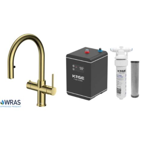 4 in 1 Instant Hot Water Kitchen Tap Swan Spout Brushed Brass Finish ...