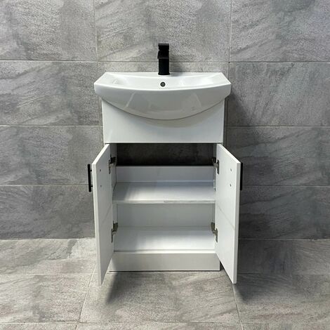 Vanity Unit Bathroom Sink Basin Storage with Black Handles White ...