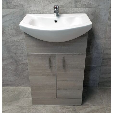 Grey Ash Finish Vanity Basin Sink Unit 550mm Bathroom Storage Cupboard ...