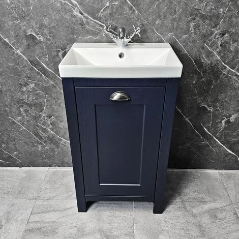 Derby 500mm Traditional Style Vanity Unit - Indigo Blue Oak - Optional ...
