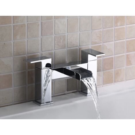 Belle Square Waterfall Style Bath Filler Tap Chrome Mixer Tap Lever ...
