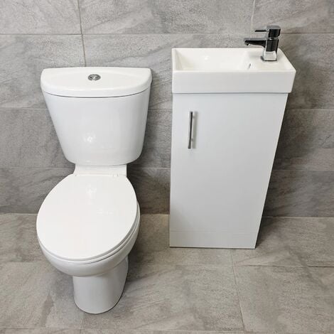 Cube 400mm Cloakroom Vanity Basin Sink Unit & Space Saving Toilet Set ...