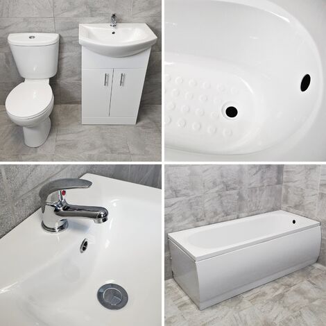 1700mm Bathroom Bath Suite with 550mm Vanity Basin & Toilet Set Inc Taps