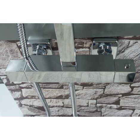 Lyla Chrome Square Thermostatic Bathroom Bar Mixer Valve Shower Set ...
