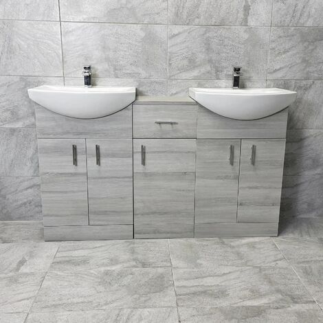 Mediterranean 1450mm Double Basin Sink Vanity Unit Set Bathroom Grey ...