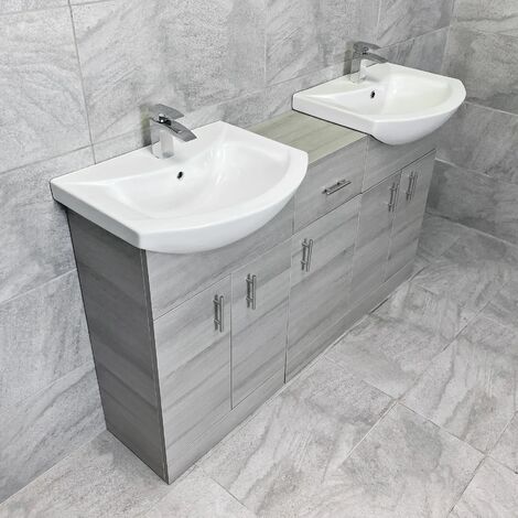 Mediterranean 1450mm Double Basin Sink Vanity Unit Set Bathroom Grey ...