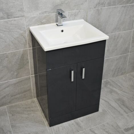 Tess Anthracite Square Vanity Unit Ceramic Basin and Short Projection ...