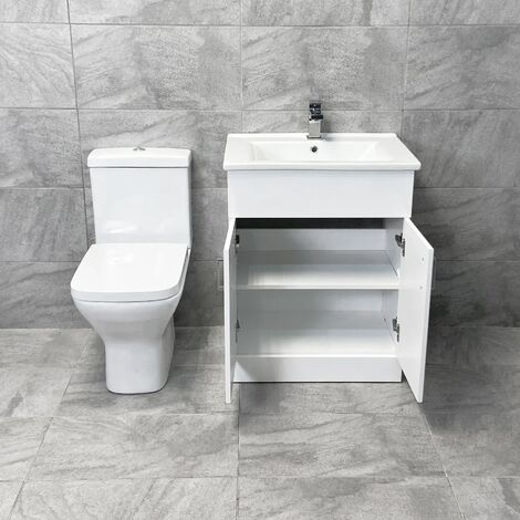 Tess Square Vanity Unit Ceramic Basin and Short Projection Toilet Set ...