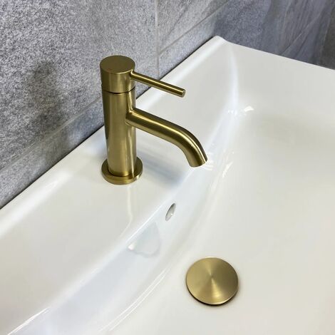 Vanity Unit Bathroom Sink Basin Storage White with Gold Brushed Brass ...
