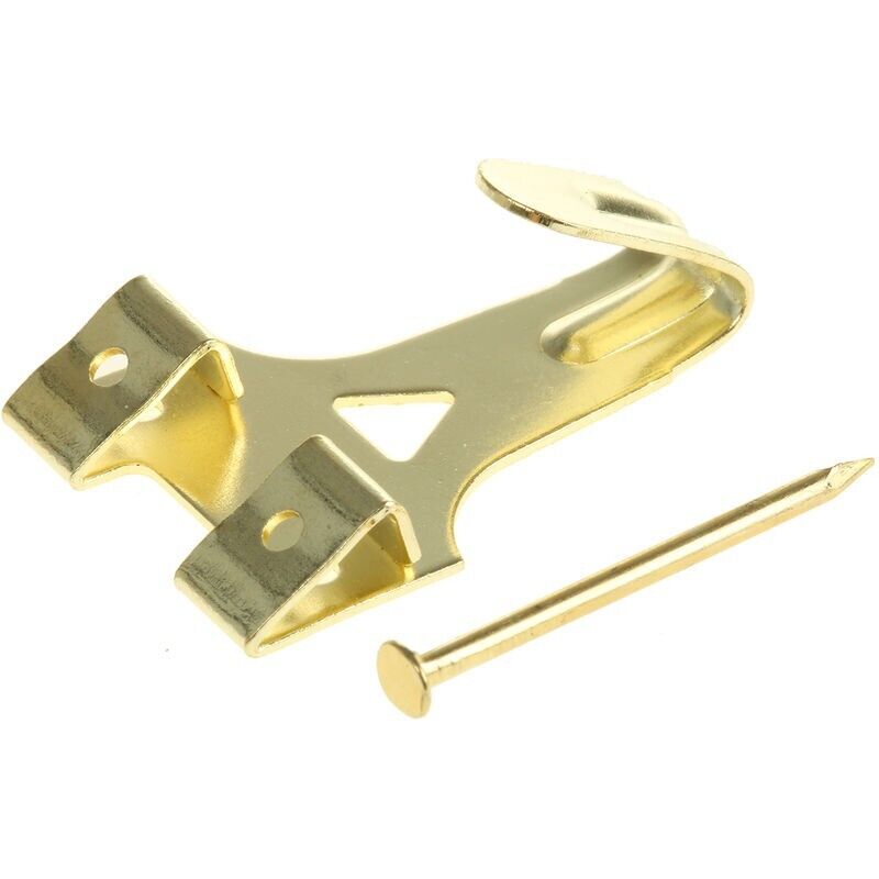 Crochet à tableau N°3, acier laitonné, H.31mm, L.20mm, 5 pièces avec ...