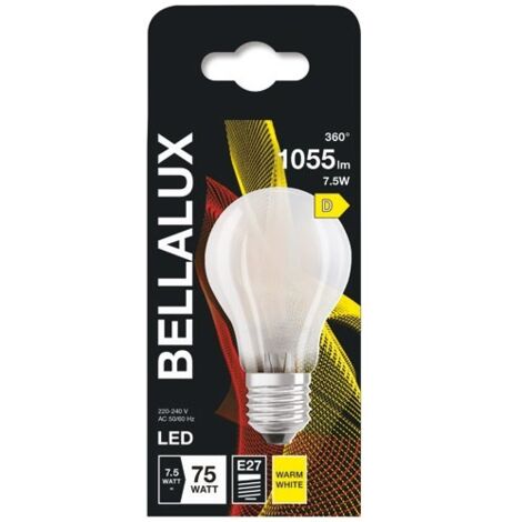Ampoule LED dépolie standard E27, 7.5W, blanc chaud.