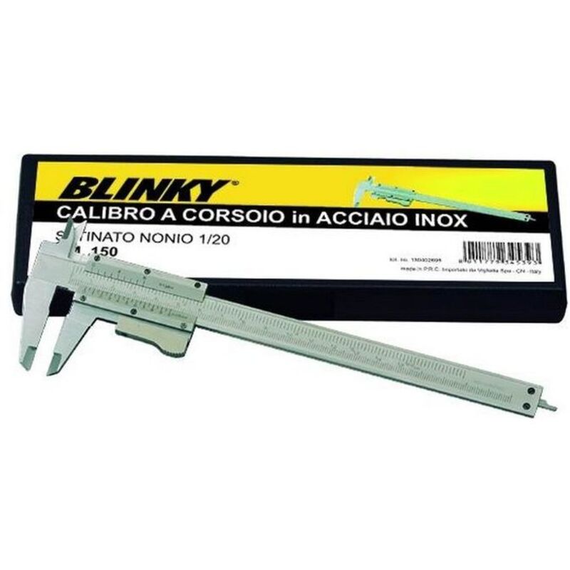 Calibro A Corsoio Nonio In Acciaio Inox Scala 1/20 Da 150 Mm Con Custodia