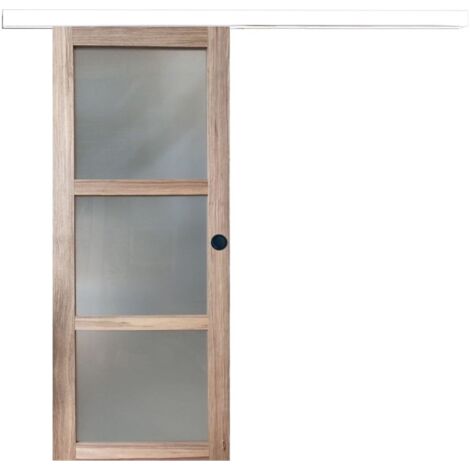Porta Scorrevole in Legno Frake Vetro H204 x L83 + binario in alluminio ...