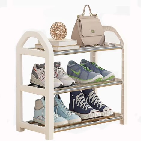 GROOFOO Petit Meuble a Chaussures etagere a Chaussures a 3 Niveaux Mini etagere a Chaussures Organisateur d etagere a Chaussures etroite pour entree de Placard et Couloir Blanc 45 x 19 x 40 cm