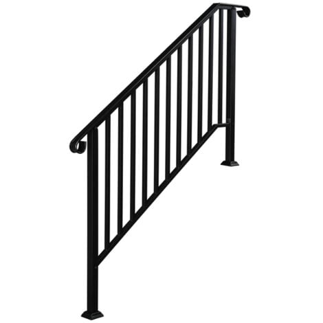 GROOFOO Premium Matte Black 4-Tier Outdoor Iron Handrail – Sturdy ...