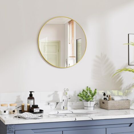 Gold Round Bathroom Mirror, 20 inch Circle Wall Mounted Hanging Mirror ...