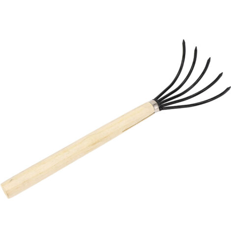 Garden Hand Rake 5 Steel Tines Wooden Handle Ergonomic Design Claw ...