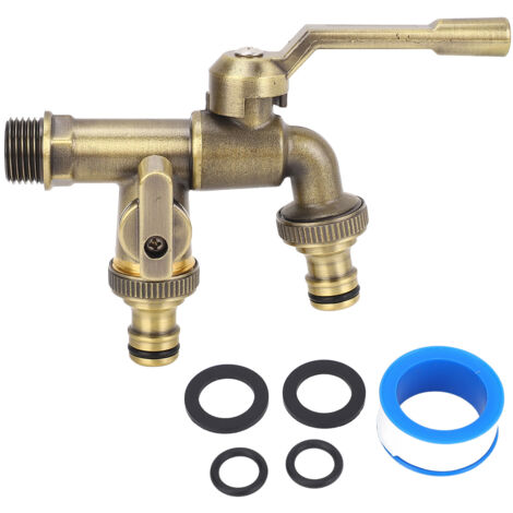 Outdoor Double Taps Water Faucet Kit 3/4in Inlet Wall Mounted Brass ...