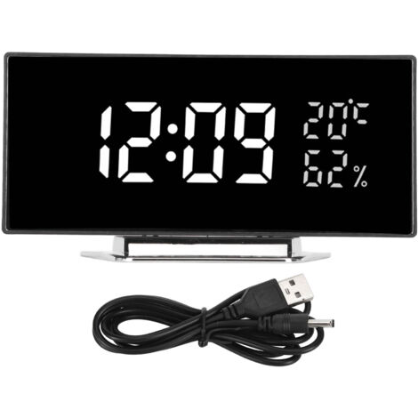 Curved Digital Clock LED Mirror Backlight 3 Level Brightness Desktop ...