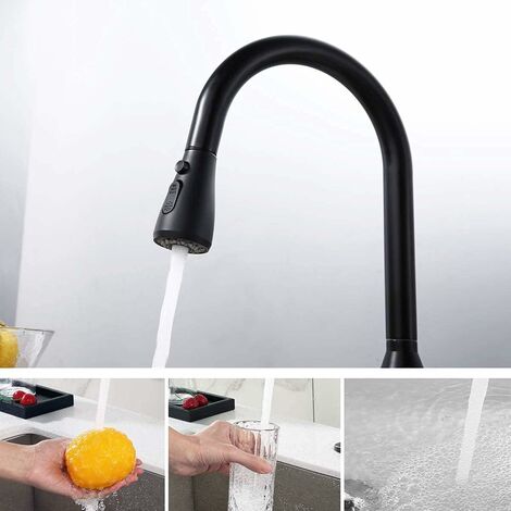 RHAFAYRE Black Kitchen Taps with Pull Down Sprayer, Single Handle ...