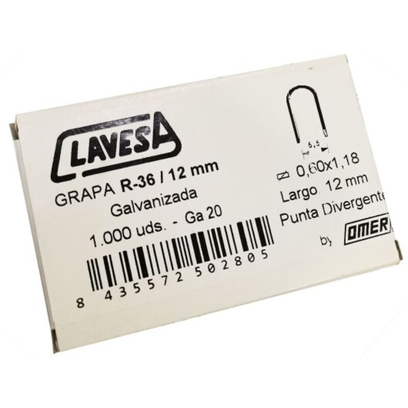 Grapa grapad.cable 12mm pla 36u clavesa 1.000 pz