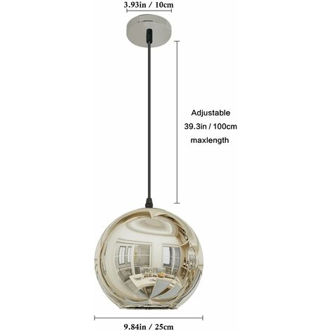 COMELY Lampshade Modern Mirror Pendant Light Spherical Hanging Lamp ...