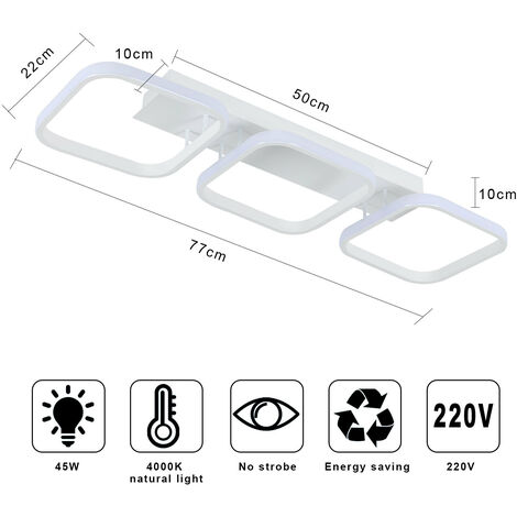 COMELY 40W LED Ceiling Light - 3 Squares in Acrylic Aluminum, Modern ...