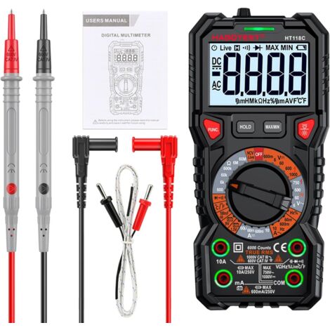 Multimètre Digital Multimètre Numérique HT118 Ture RMS, Plage Automatique NCV Hz 1000V AC/DC ...