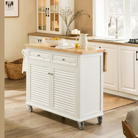 SoBuy Extendable Kitchen Island with Rubber Wood Worktop,FKW84-II-WN