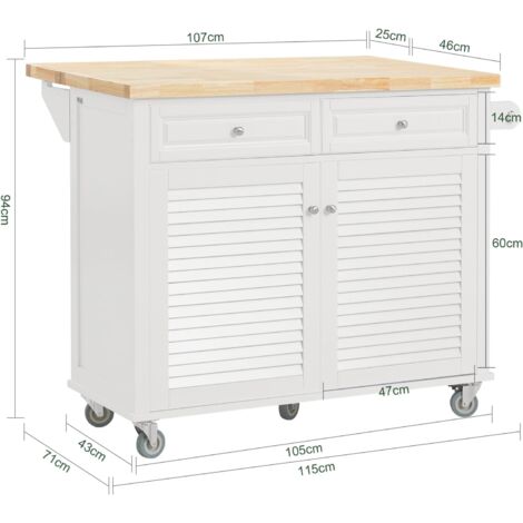 SoBuy Extendable Kitchen Island with Rubber Wood Worktop,FKW84-II-WN