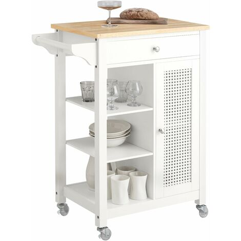 SoBuy Kitchen Storage Trolley with Lattice Design Door,FKW46-II-WN