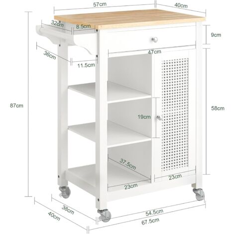 SoBuy Kitchen Storage Trolley with Lattice Design Door,FKW46-II-WN