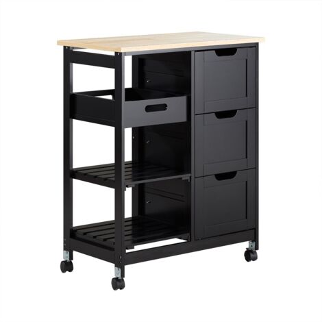 SoBuy Kitchen Trolley Cart Kitchen Storage Trolley,Black,FKW79-SCH