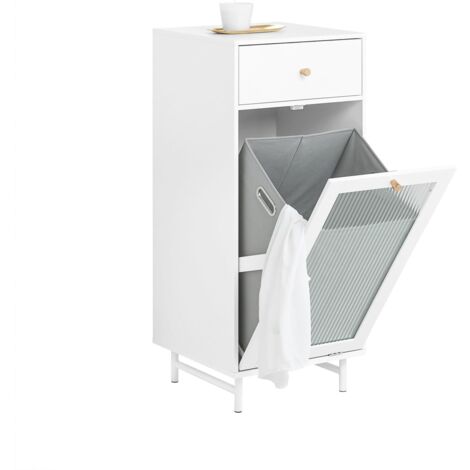 SoBuy Laundry Cabinet Laundry Chest with Glass Door,
