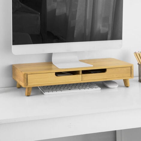 SoBuy 2 Drawers Bamboo Monitor Stand Computer Screen Monitor Stand ...