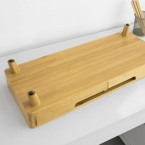 SoBuy 2 Drawers Bamboo Monitor Stand Computer Screen Monitor Stand ...