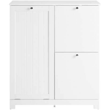SoBuy Narrow Bathroom Cabinet with 3 Laundry Baskets, Large Integrated ...