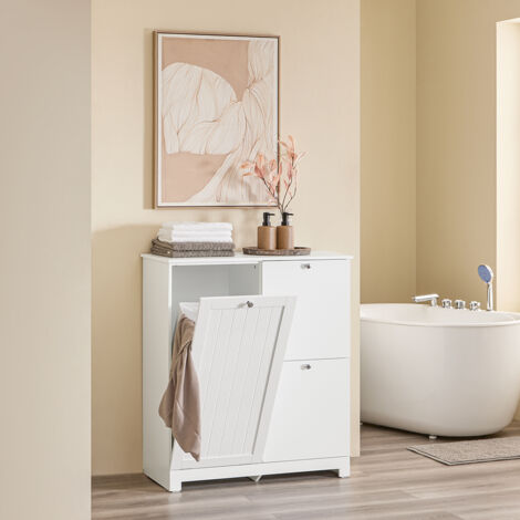 SoBuy Narrow Bathroom Cabinet with 3 Laundry Baskets, Large Integrated ...