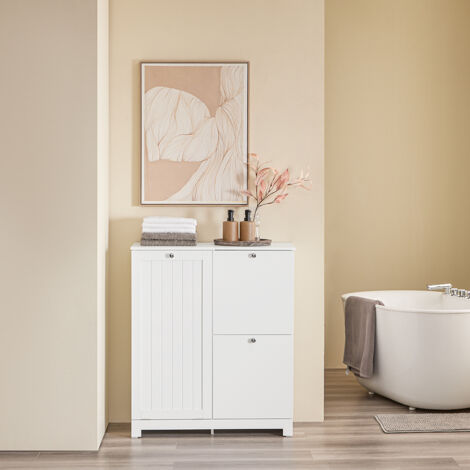 SoBuy Narrow Bathroom Cabinet with 3 Laundry Baskets, Large Integrated ...