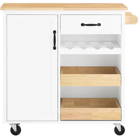 SoBuy Kitchen Trolley on Wheels with Wooden Worktop, Mobile Storage ...