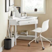 SoBuy White Wood Triangle Computer Corner Table with Drawer, FWT31-W