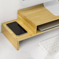SoBuy 2 Tiers Bamboo Monitor Stand Computer Screen Monitor Stand ...