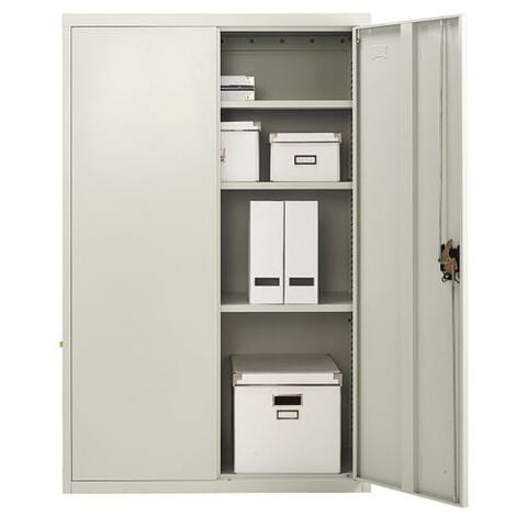 Grey Stainless Steel Filing cabinet with 3 shelves - 2 Door Lockable ...