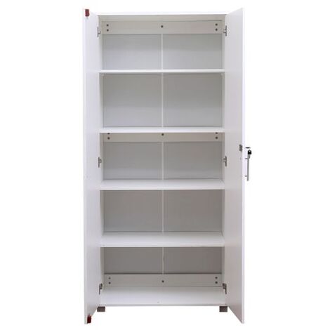 White wooden Filing cabinet with 4 shelves 2 Door Lockable Filing Cabinet Tall wood Office Storage