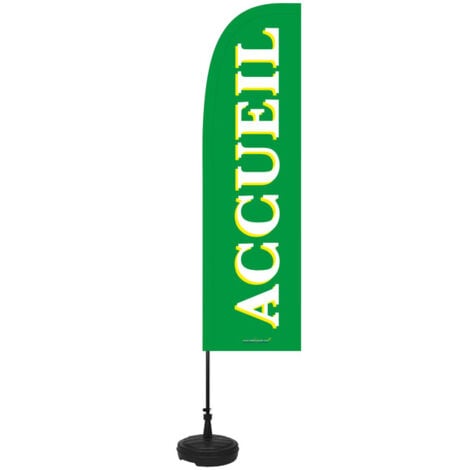 Drapeau "ACCUEIL" de dimensions 263 x 75 cm avec kit socle plastique et mât