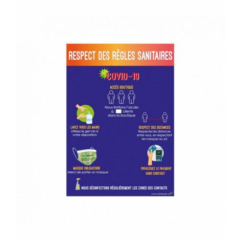 Autocollant RESPECT DES RÈGLES SANITAIRES format A2 - Lot de 5